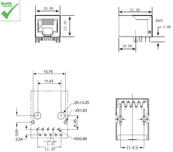 Montagem de superfície integrada RJ45 Jack fêmea, conector de 1000base ...